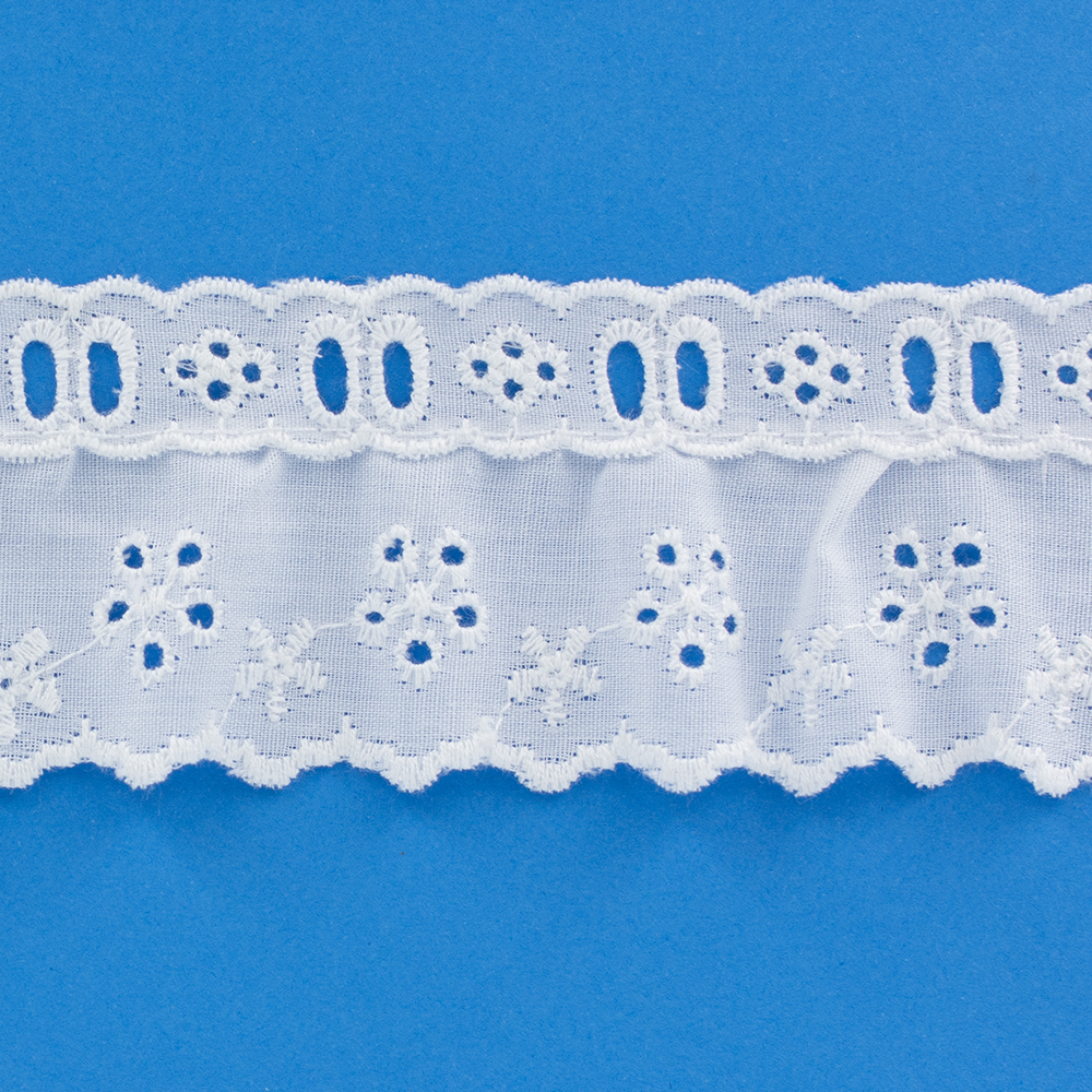 1 3/4 inch Ruffled Eylet Beaded Edge White | Decorative Trimmings LLC