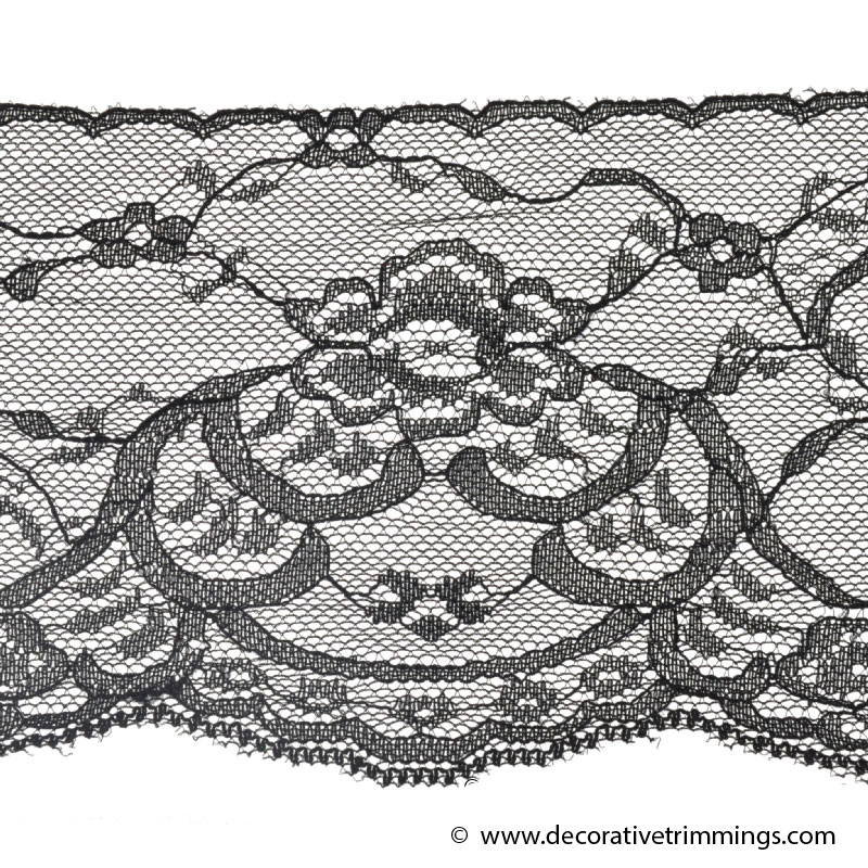 Black 4 Inch Flat Raschel Lace Edge | Decorative Trimmings LLC