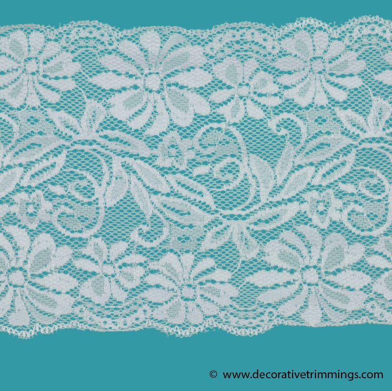 White 5 3/4 Inch Stretch Lace Galloon | Decorative Trimmings LLC