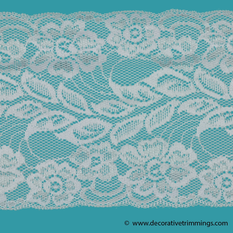 White 5 7/8 Inch Stretch Lace Galloon | Decorative Trimmings LLC
