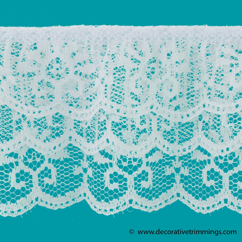 White 2 3/4 Inch 3 Tier Ruffled Lace Edge | Decorative Trimmings LLC