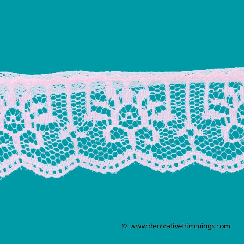 Pink 1 Inch Ruffled Raschel Lace | Decorative Trimmings LLC