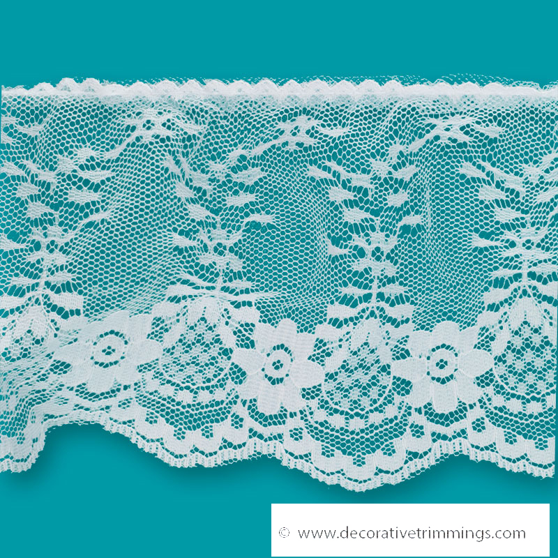 White 3 1/2 Inch Ruffled Raschel Lace | Decorative Trimmings LLC