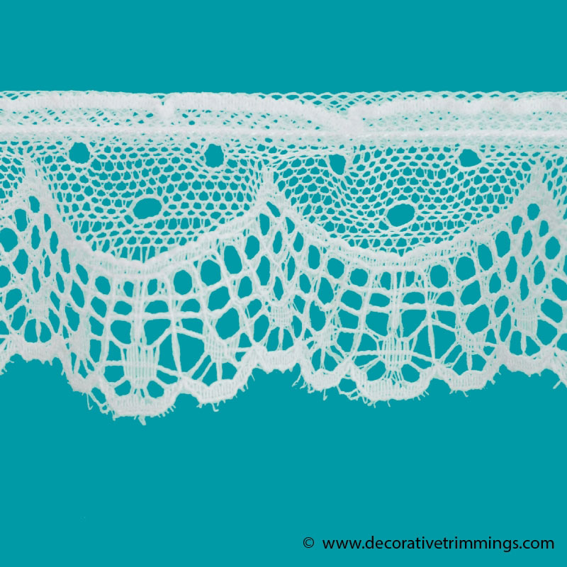 White 1 1/2 Inch Ruffled Loop Raschel Lace | Decorative Trimmings LLC